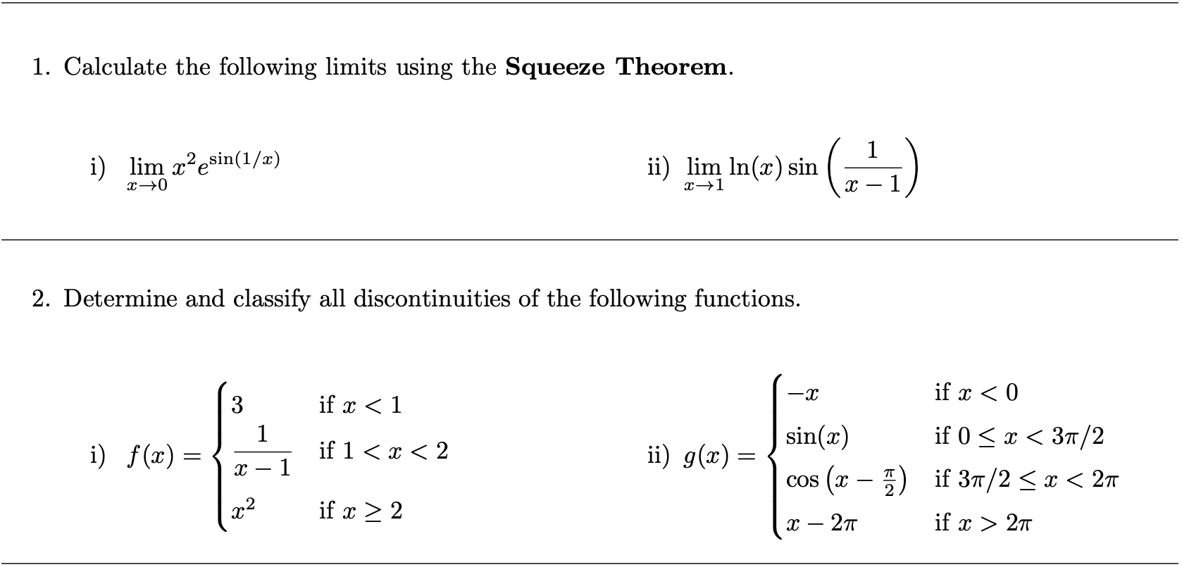 Solved Calculate the following limits using the Squeeze | Chegg.com