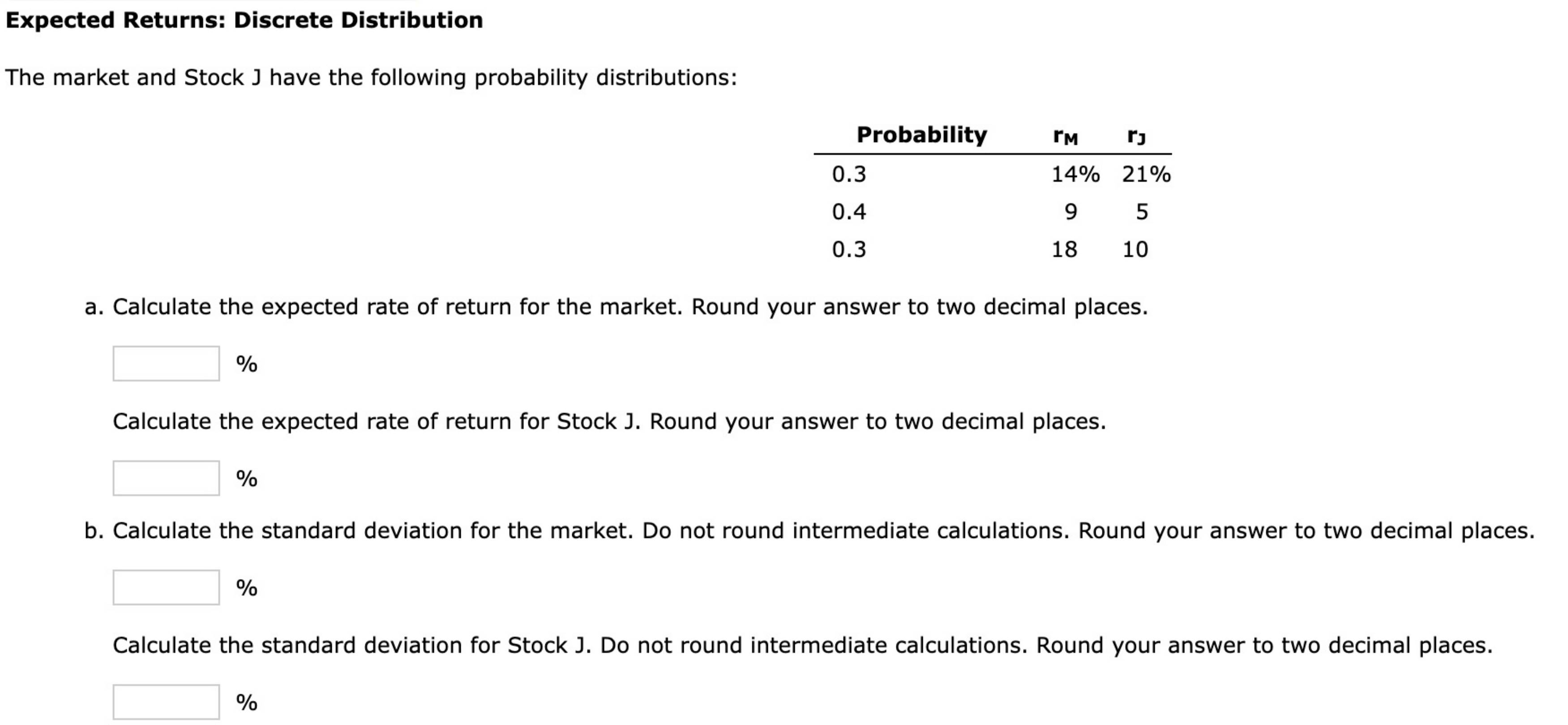 Solved Expected Returns: Discrete DistributionThe market and | Chegg.com