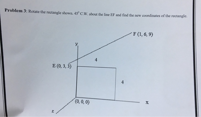 Solved Problem 3: Rotate the rectangle shown. 45° C.W. about | Chegg.com