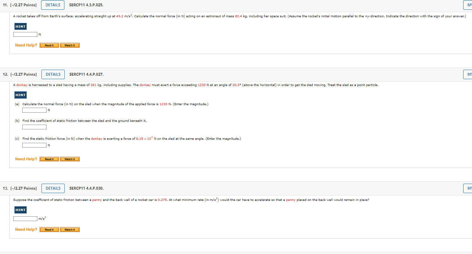 Solved N 2. [-/2.27 Points] SERCP11 4.4.P.027. (a) Calculate | Chegg.com