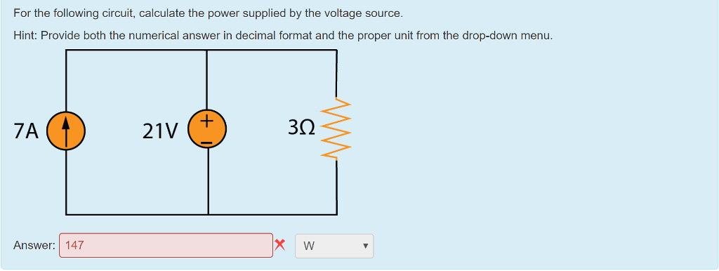 Solved For the following circuit, calculate the power | Chegg.com