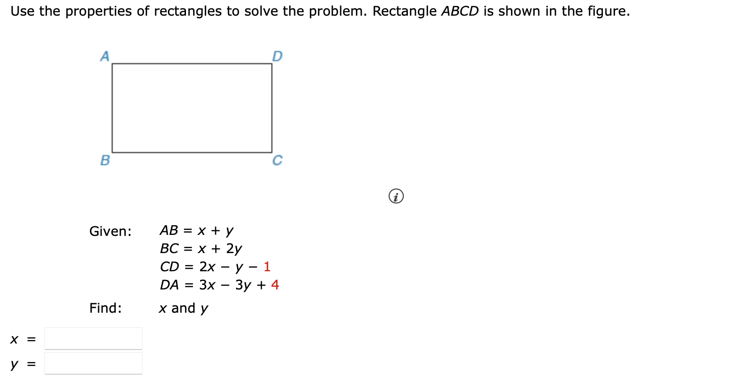 Solved Use the properties of ﻿rectangles to ﻿solve the | Chegg.com