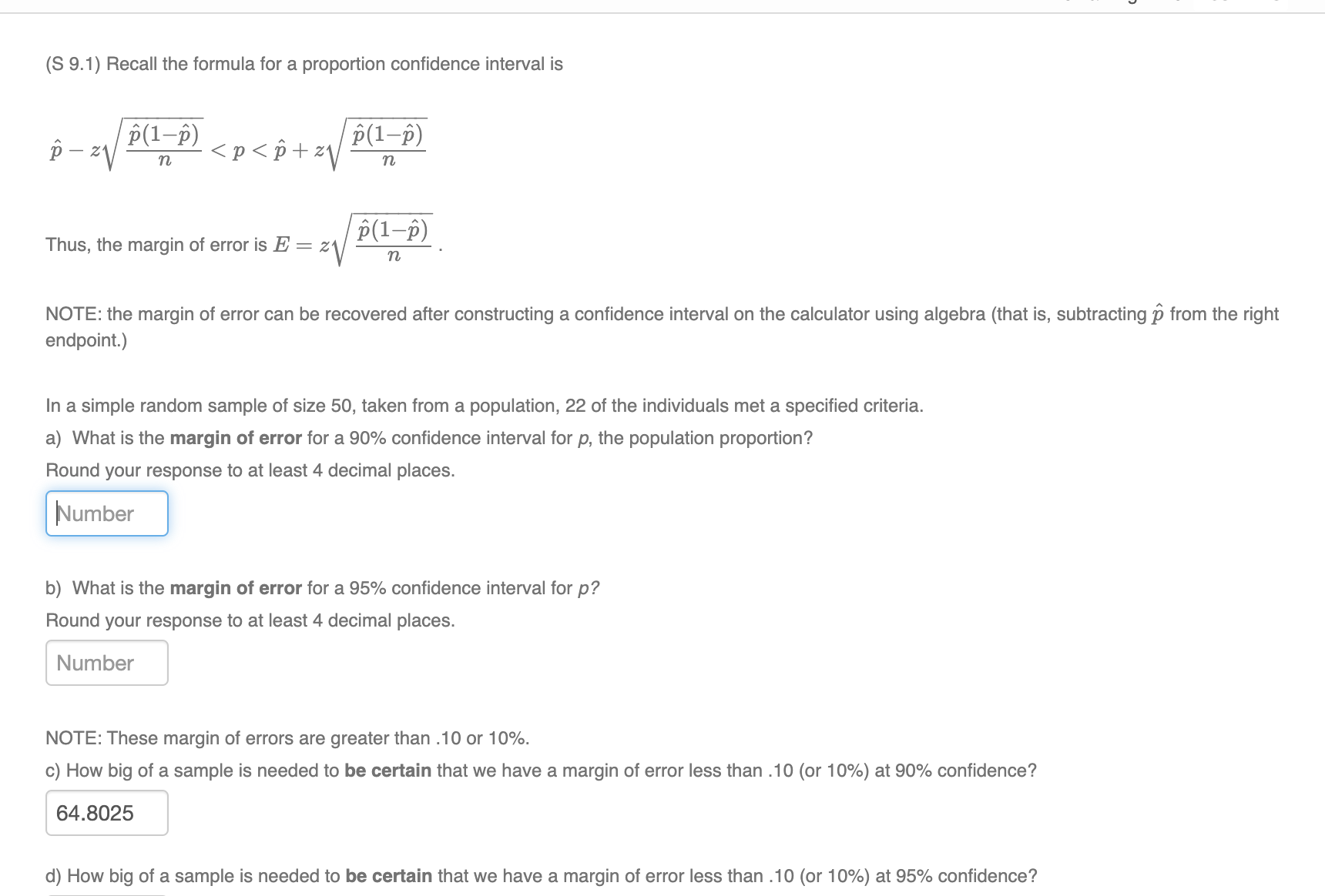 Solved (S 9.1) Determine the minimum sample size required in | Chegg.com