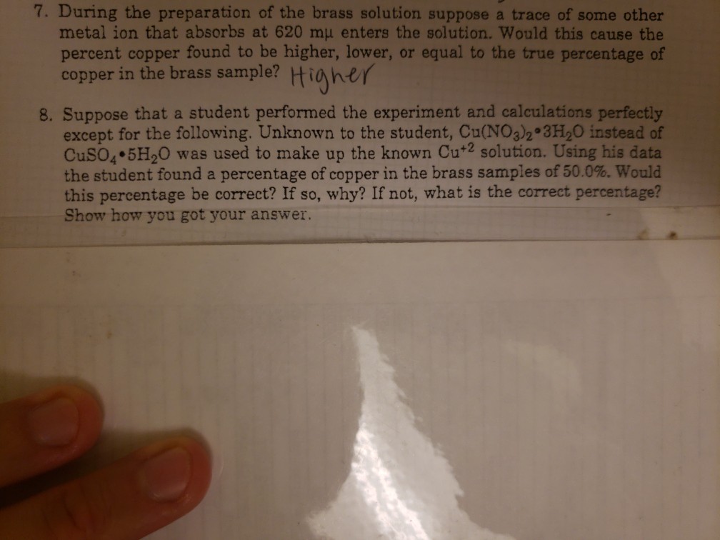 Solved 7. During the preparation of the brass solution | Chegg.com