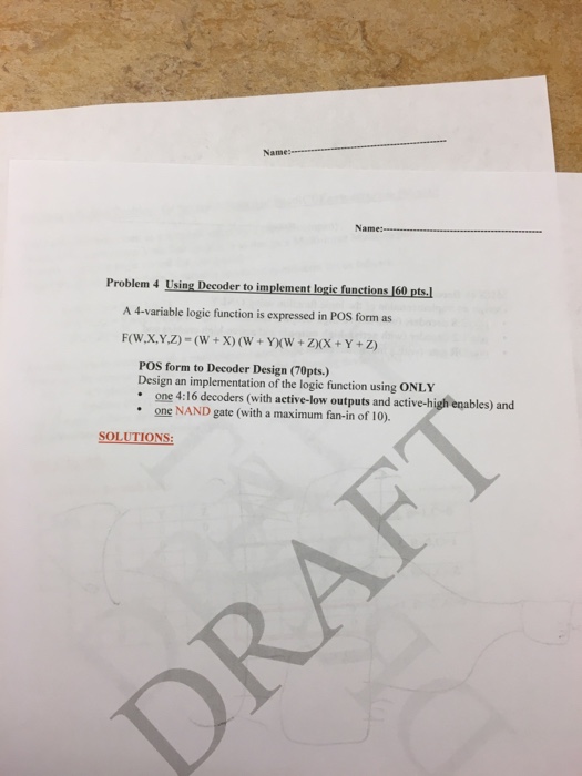 Solved Name Name Problem 4 Using Decoder to implement logie | Chegg.com