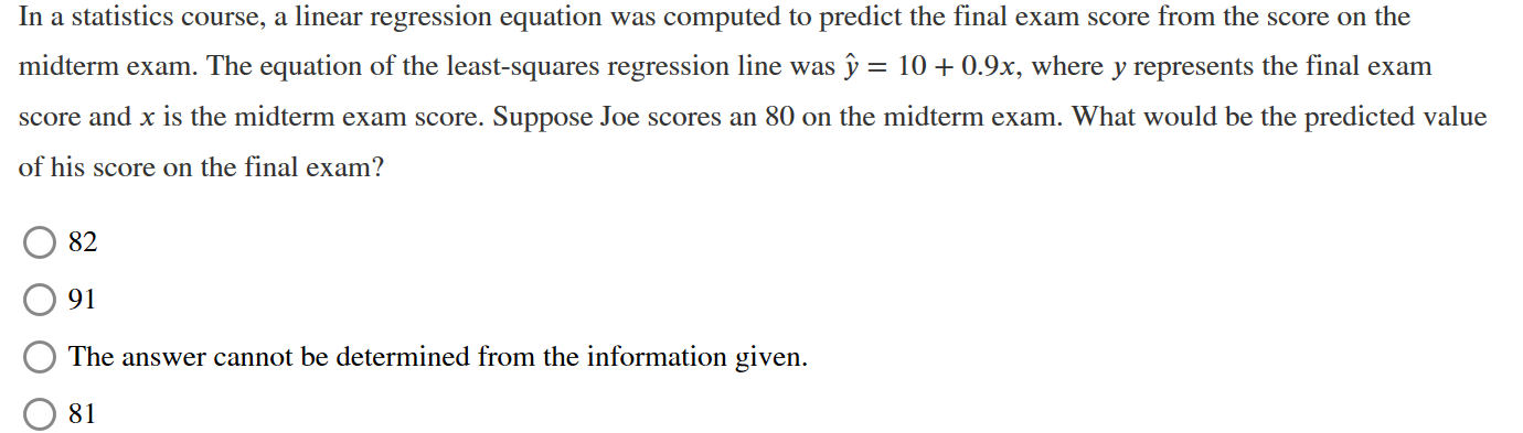 Solved In a statistics course, a linear regression equation | Chegg.com