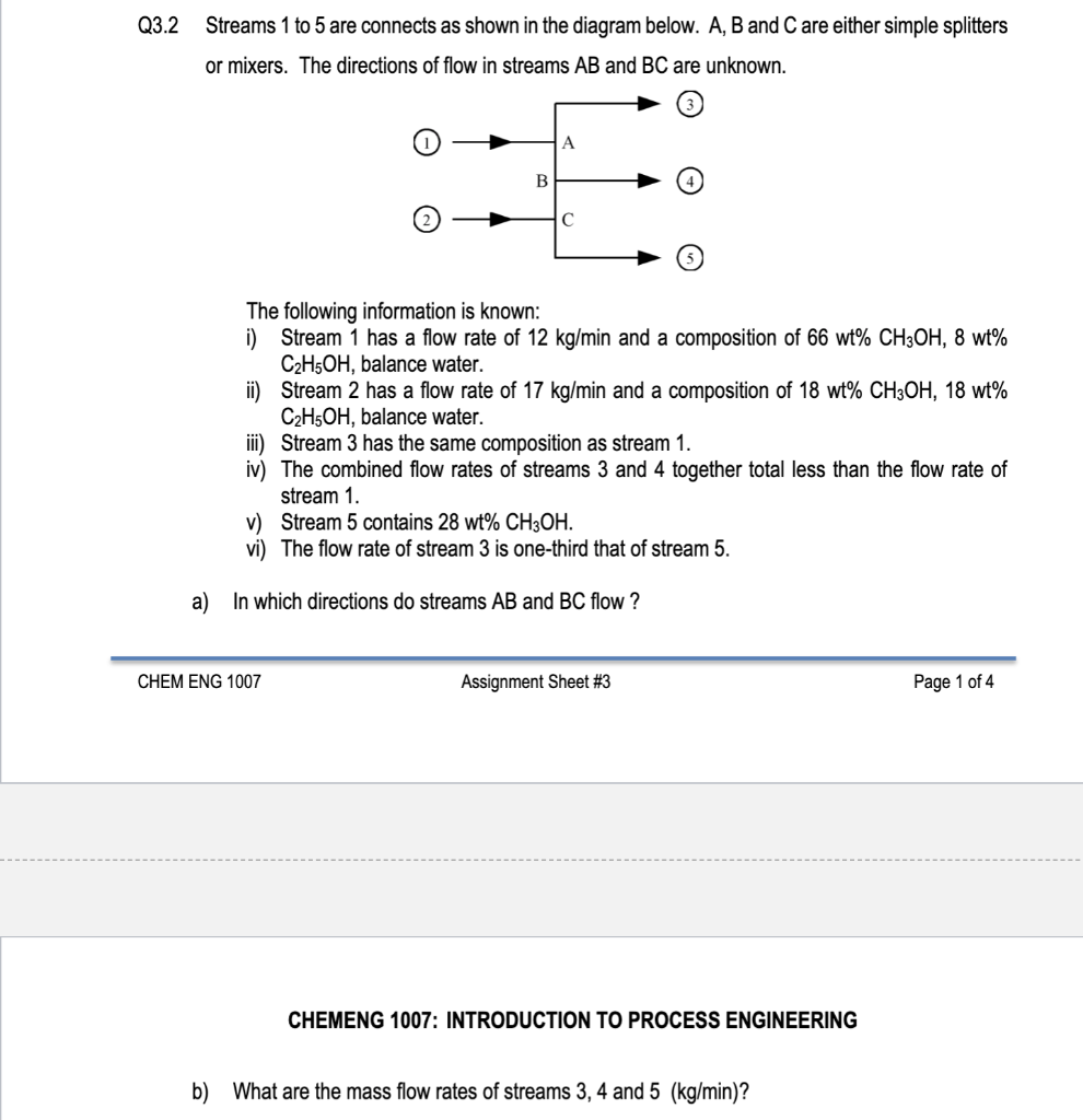 Solved Q3.2 Streams 1 to 5 are connects as shown in the | Chegg.com