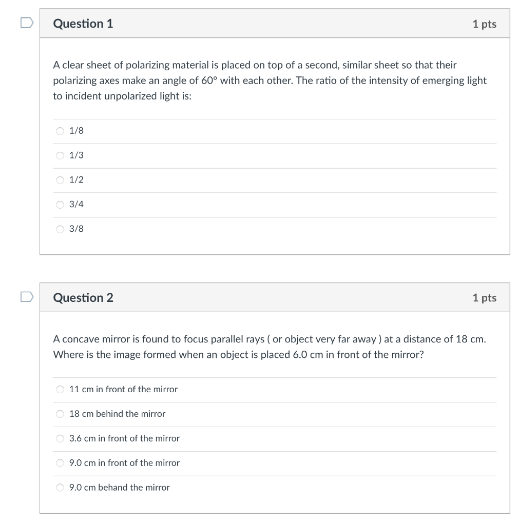 Solved Question 1 1 pts A clear sheet of polarizing material | Chegg.com