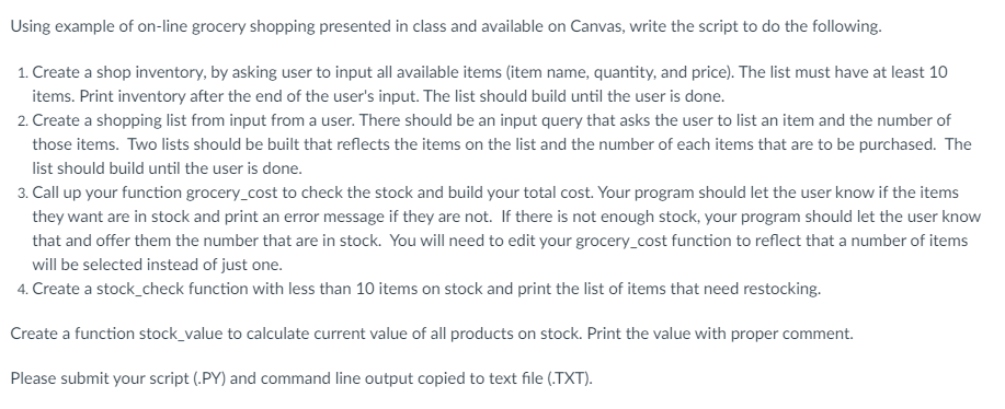 Solved Using example of on-line grocery shopping presented | Chegg.com