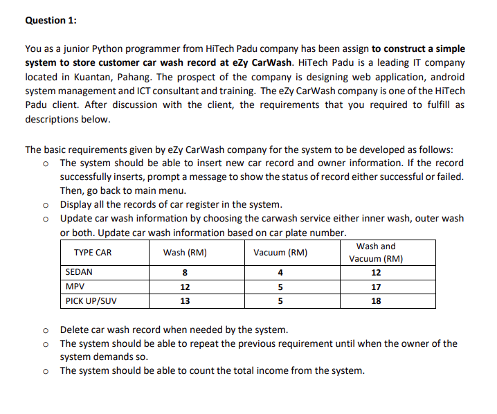 Solved Question 1: You as a junior Python programmer from | Chegg.com