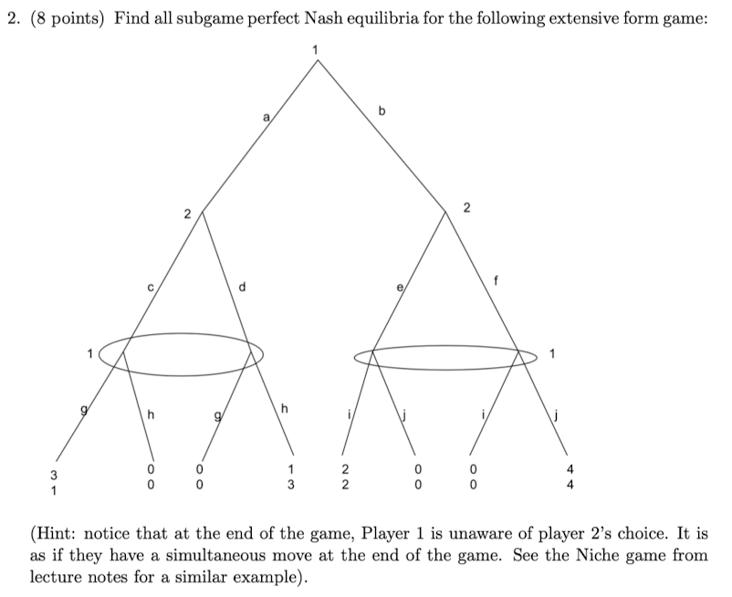 Solved (8 points) Find all subgame perfect Nash equilibria | Chegg.com