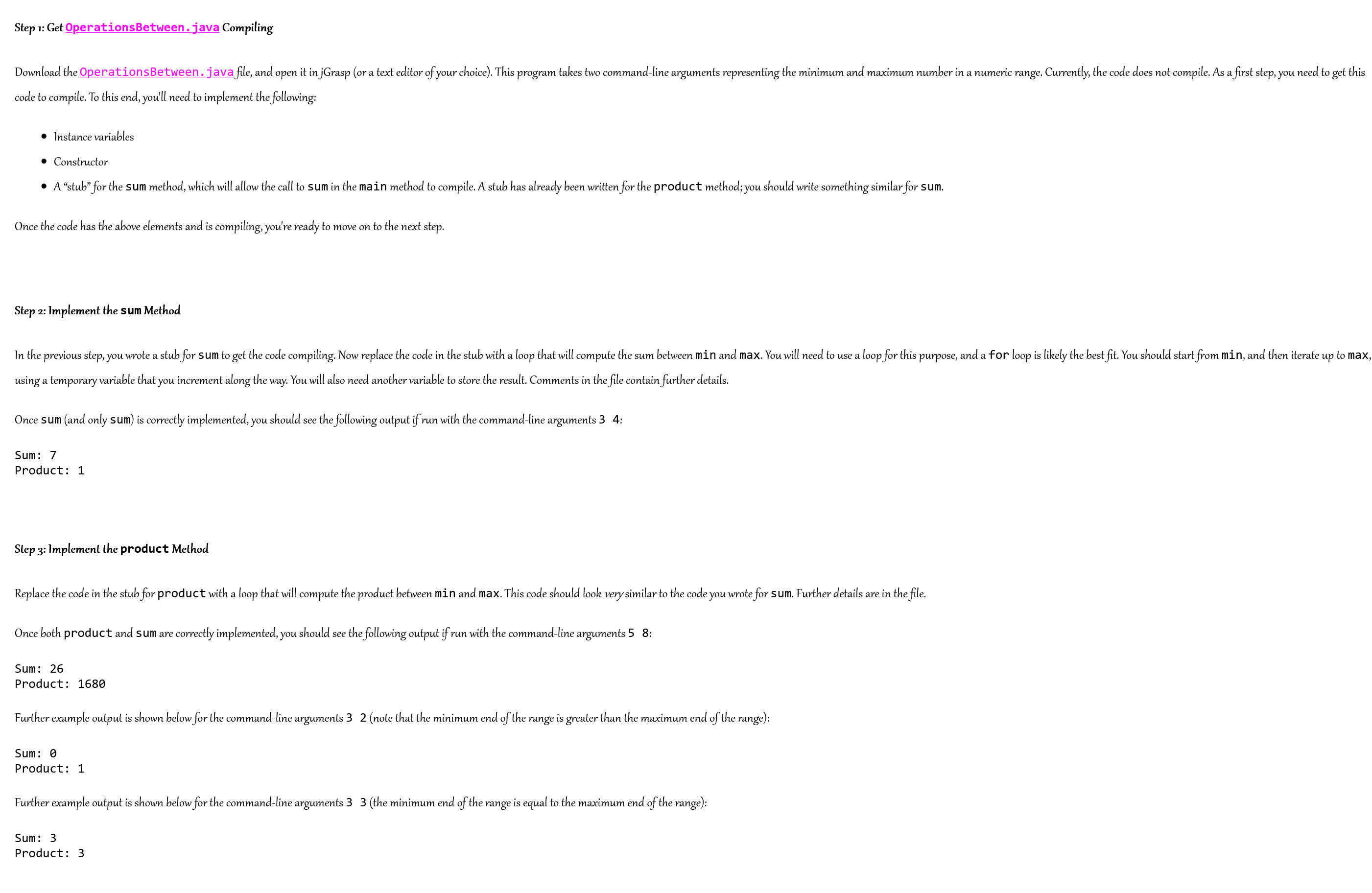 Solved Step 1: Get OperationsBetween.java Compiling code to | Chegg.com