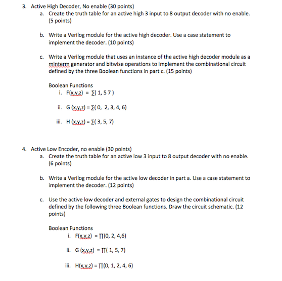 Solved 3. Active High Decoder, No enable (30 points) a. | Chegg.com