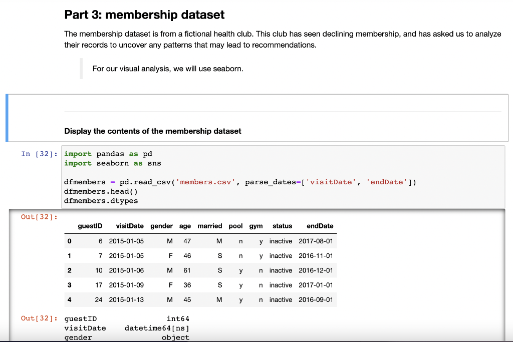 Part 3: membership dataset The membership dataset is | Chegg.com