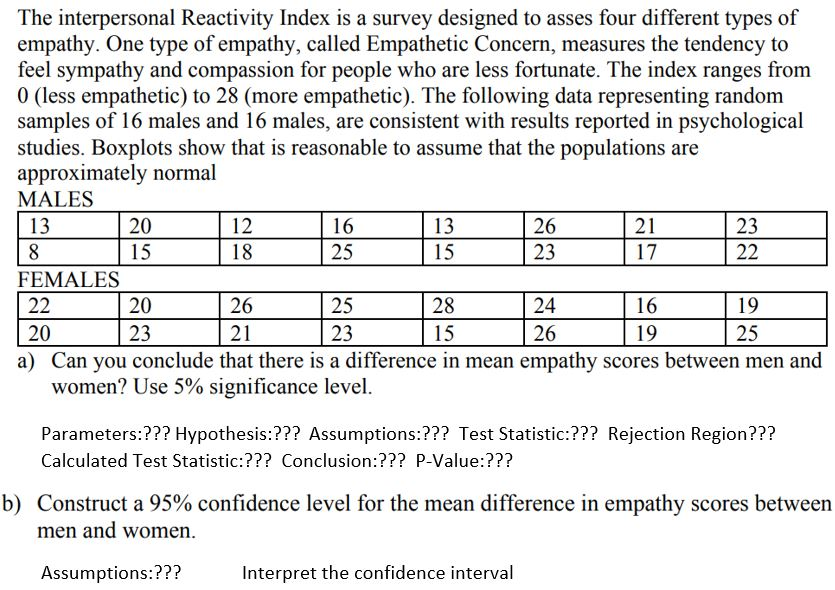 Solved The interpersonal Reactivity Index is a survey | Chegg.com