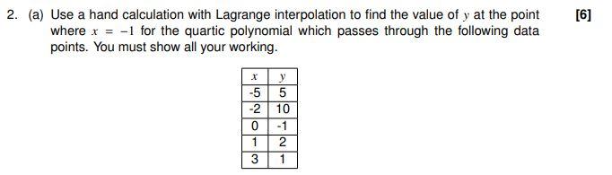 Solved [6] 2. (a) Use a hand calculation with Lagrange | Chegg.com