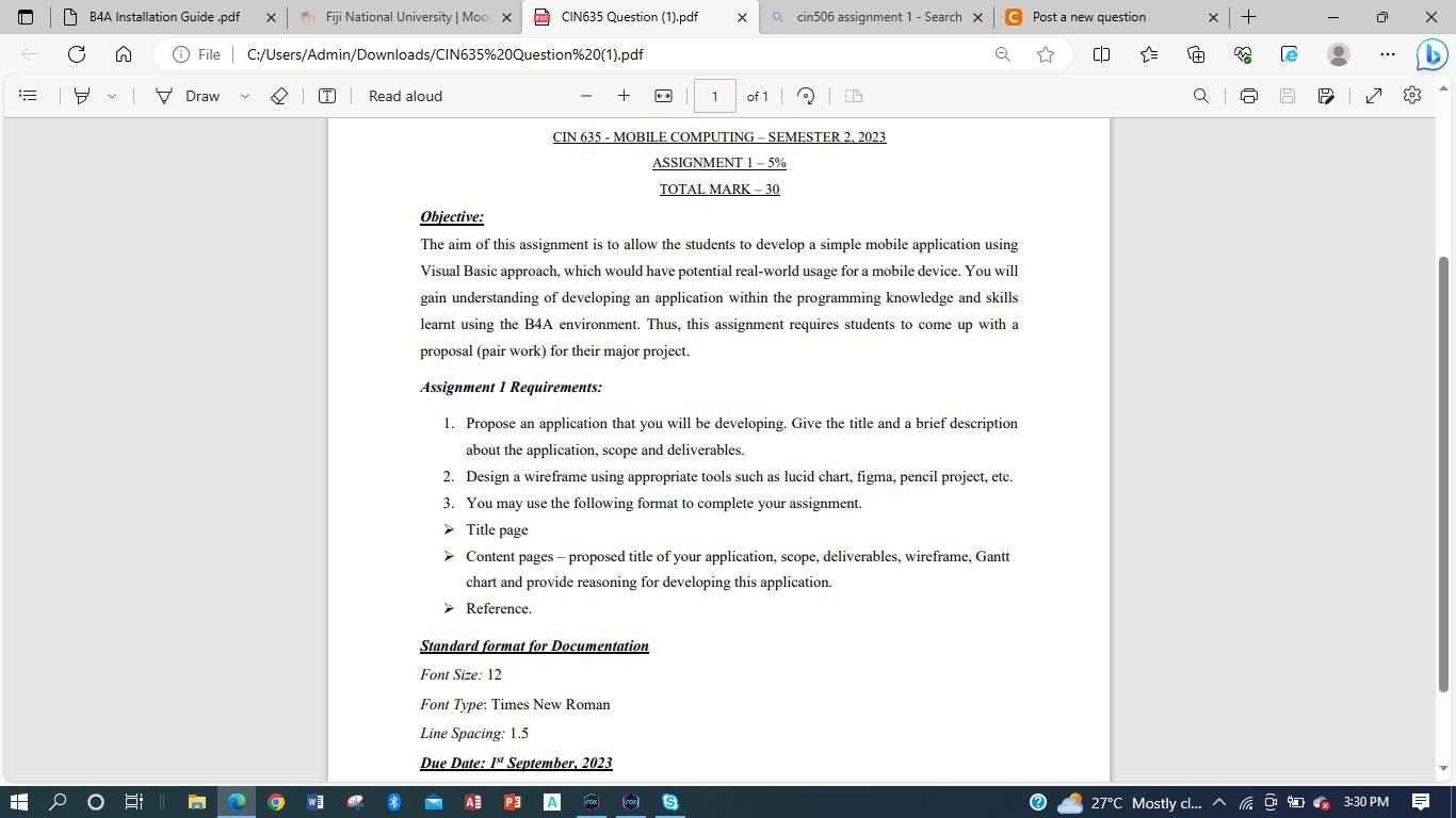 Solved CIN 635 - MOBILE COMPUTING – SEMESTER 2, 2023 | Chegg.com