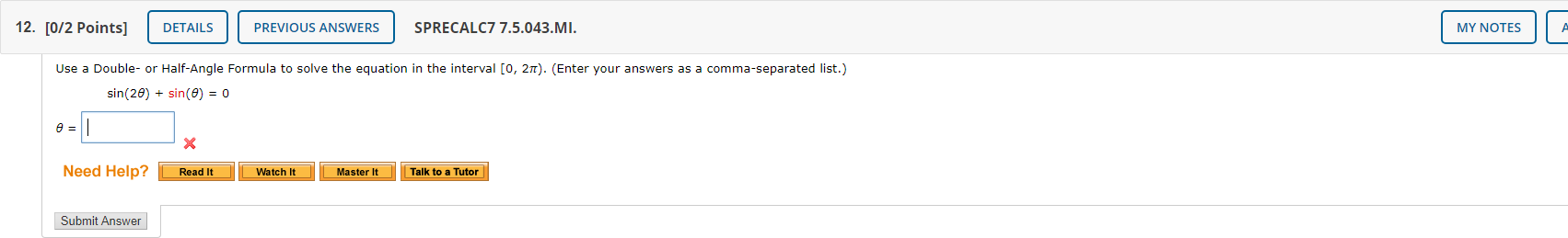 Solved 12. [0/2 points) DETAILS PREVIOUS ANSWERS SPRECALC7 | Chegg.com