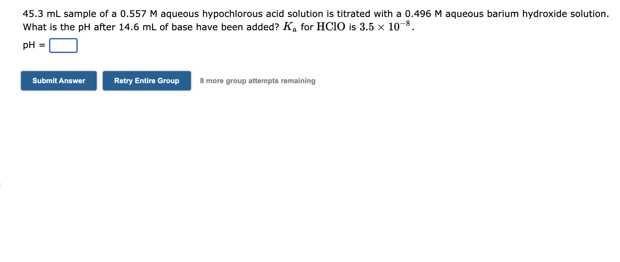 Solved 45.3 mL sample of a 0.557M aqueous hypochlorous acid | Chegg.com