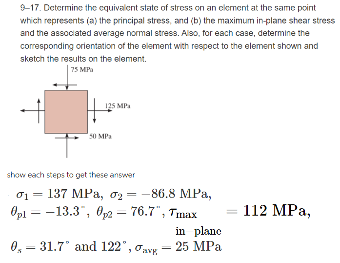 Solved 9-17. Determine the equivalent state of stress on an | Chegg.com