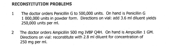Solved RECONSTITUTION PROBLEMS 1 The doctor orders | Chegg.com