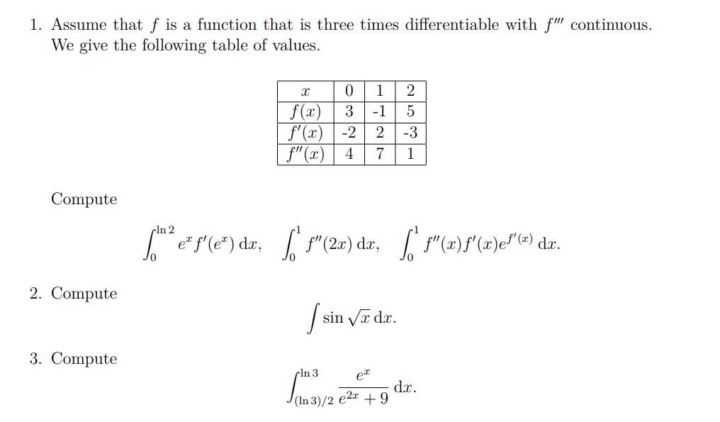 Solved 1. Assume that f is a function that is three times | Chegg.com