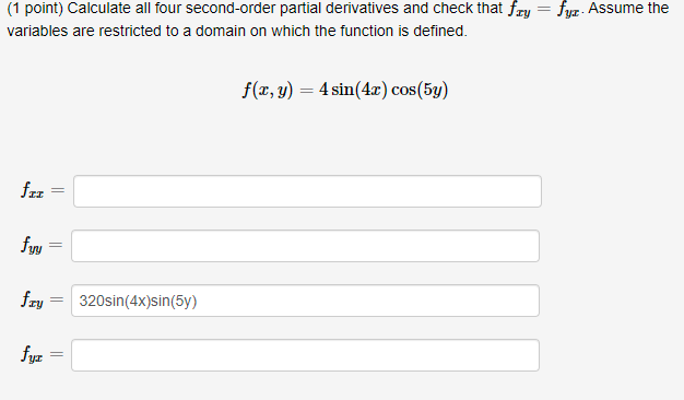 Solved (1 point) Calculate all four second-order partial | Chegg.com