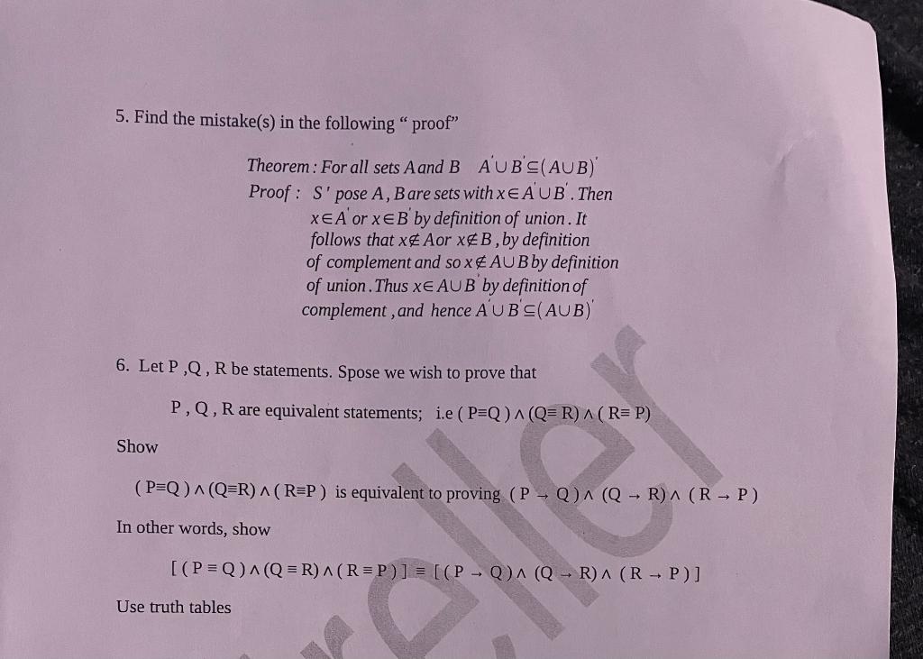 Solved 5. Find the mistake(s) in the following "proof" | Chegg.com