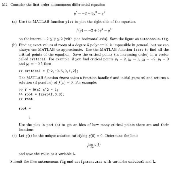 Solved M2. Consider the first order autonomous differential | Chegg.com