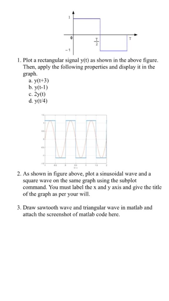 1. Plot a rectangular signal y(t) as shown in the | Chegg.com