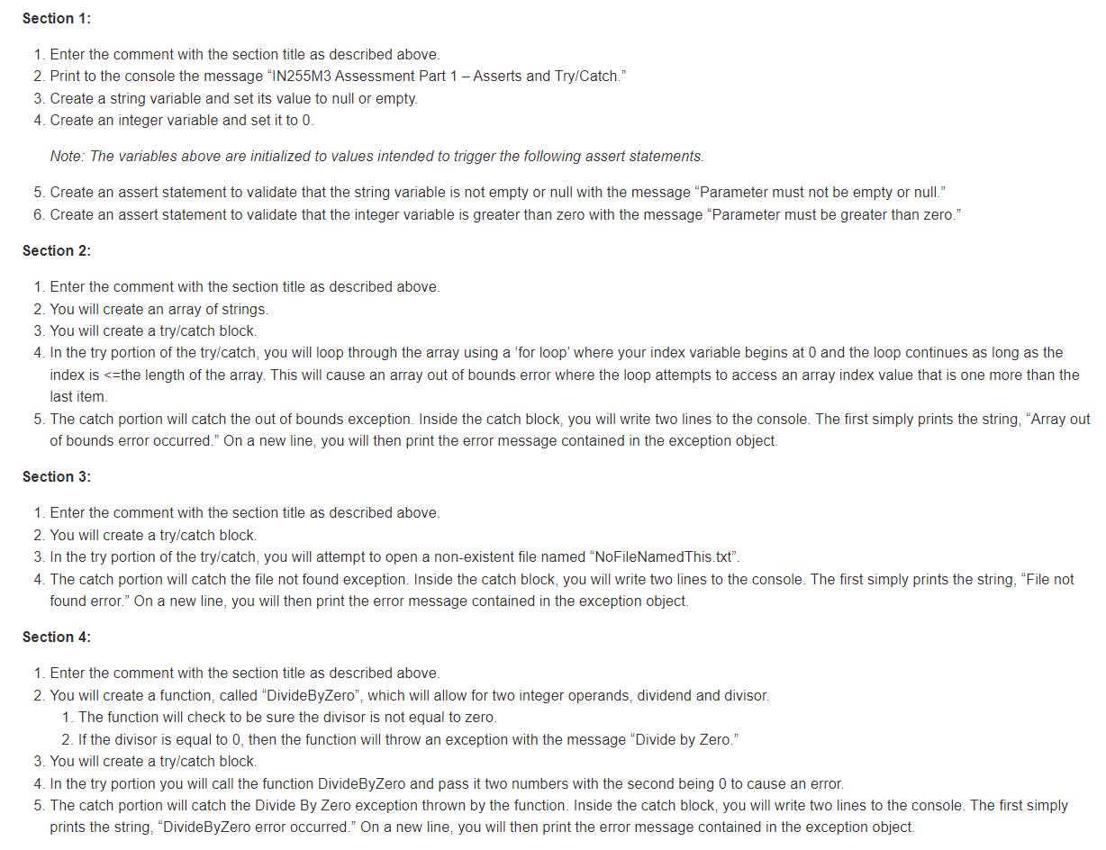 Solved Create using C#Section 1:Enter the comment with the | Chegg.com