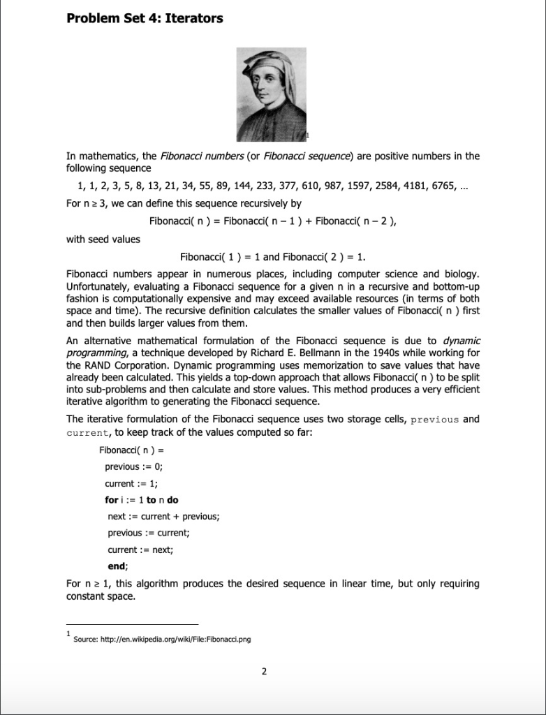 Problem Set 4: Iterators In mathematics, the | Chegg.com