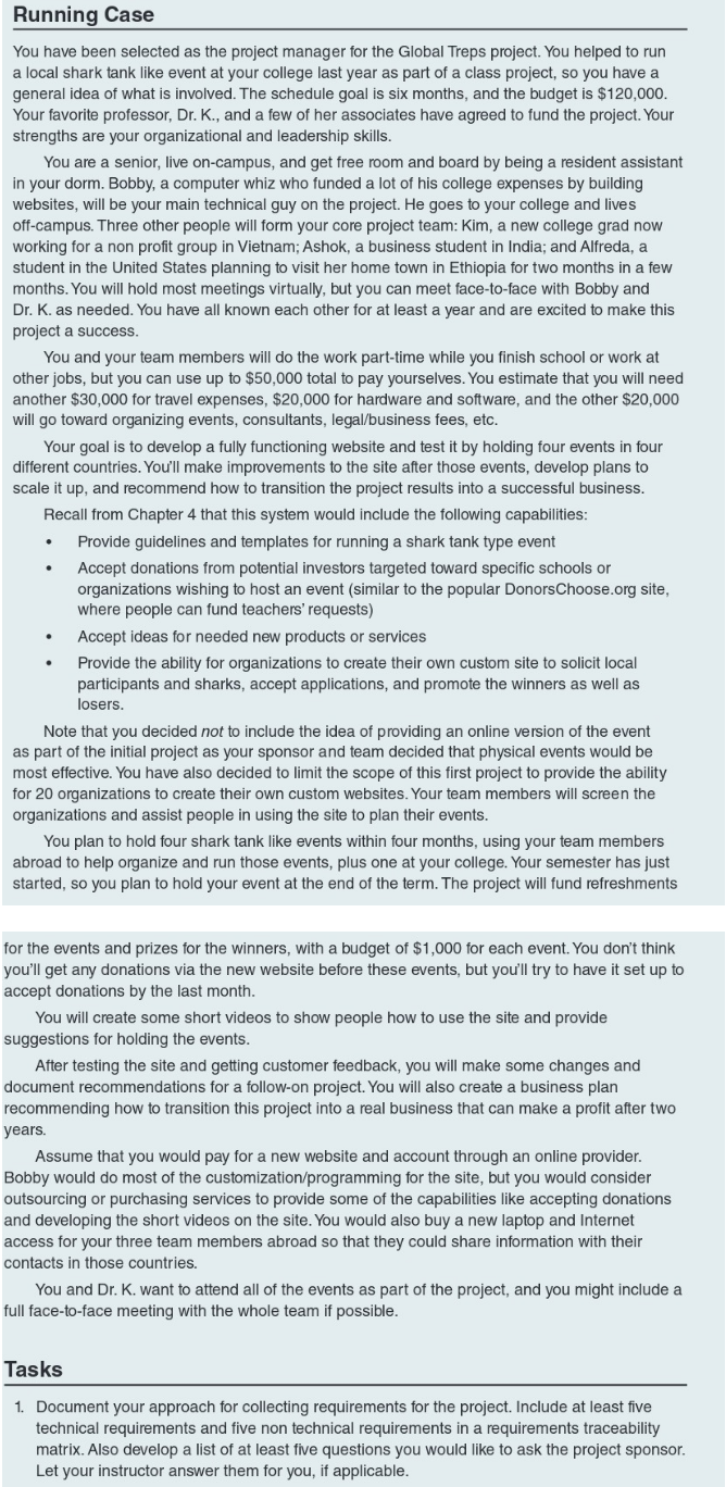 Solved Running Case You have been selected as the project | Chegg.com