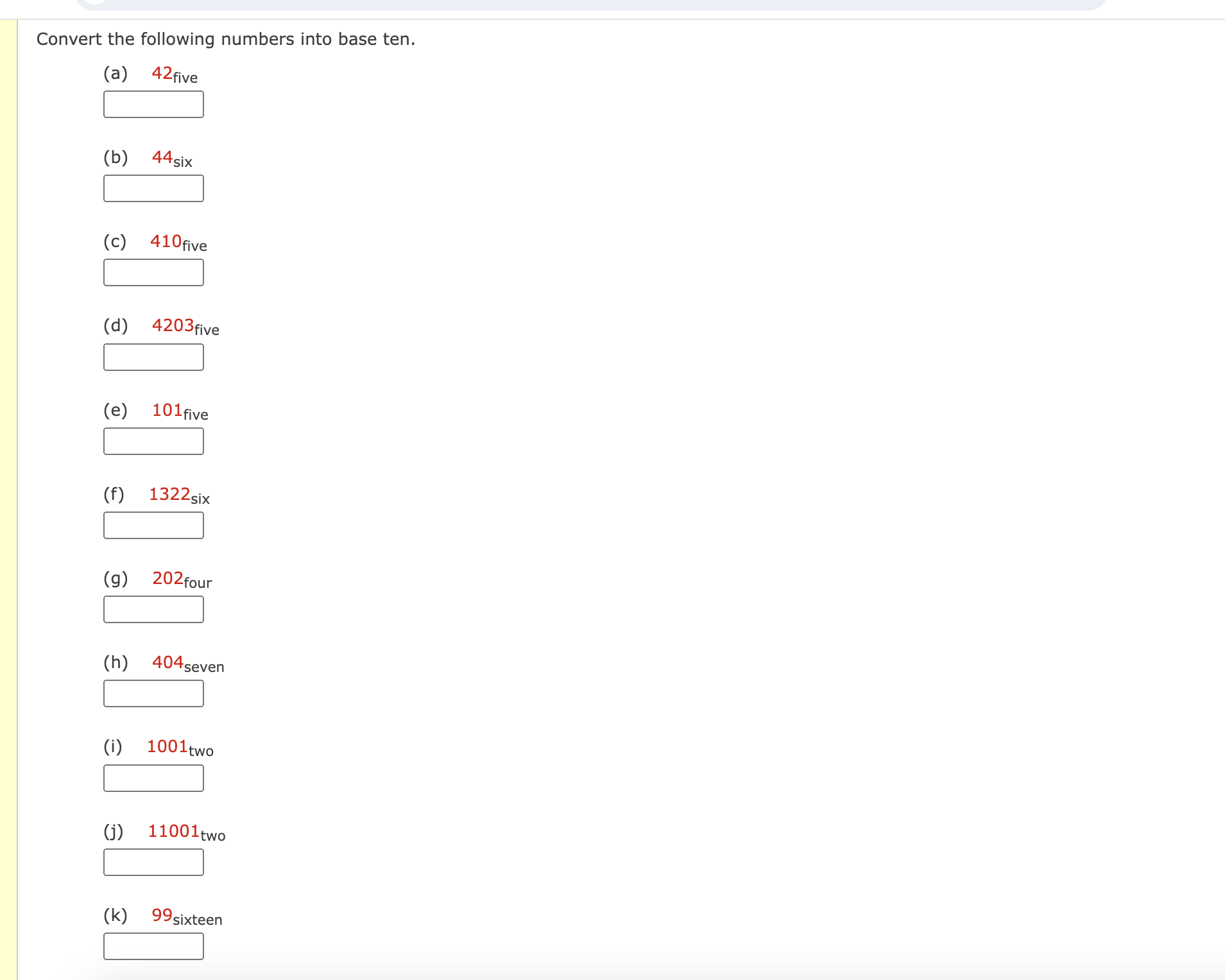 Solved Convert the following numbers into base | Chegg.com