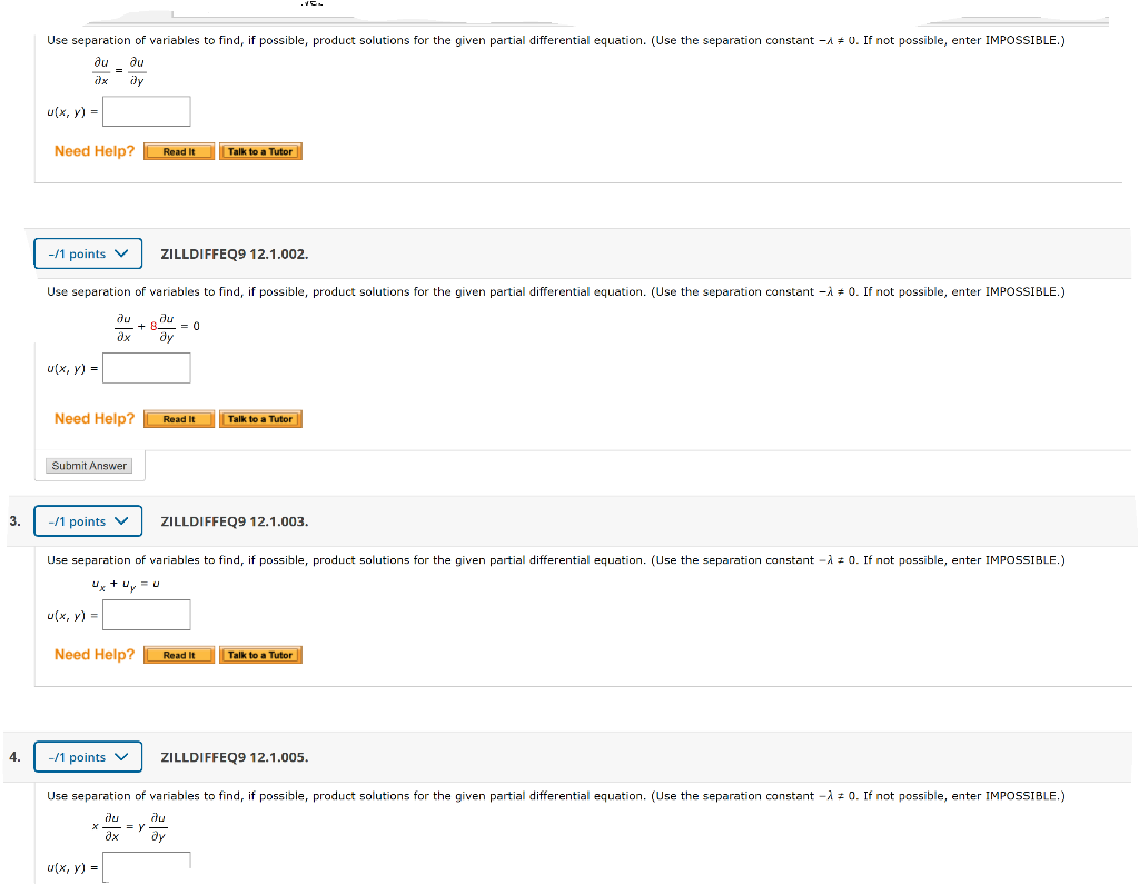 Solved Use separation of variables to find, if possible, | Chegg.com
