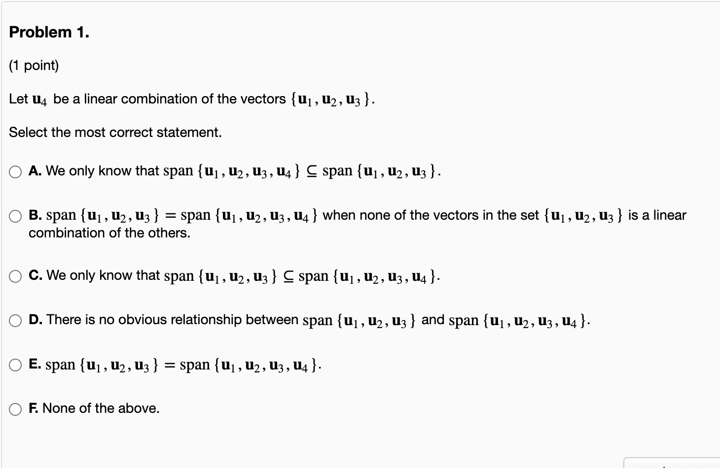 Solved Problem 1. (1 point) Let 04 be a linear combination | Chegg.com