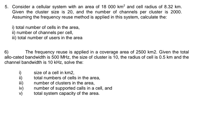 Solved 5. Consider a cellular system with an area of 18 000 | Chegg.com