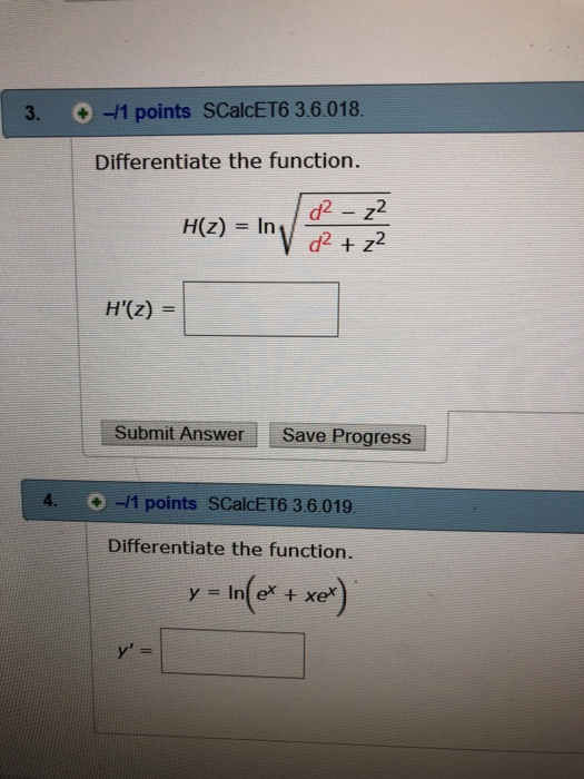 Solved 3. 1 points SCalcET6 3.6.018 Differentiate the | Chegg.com