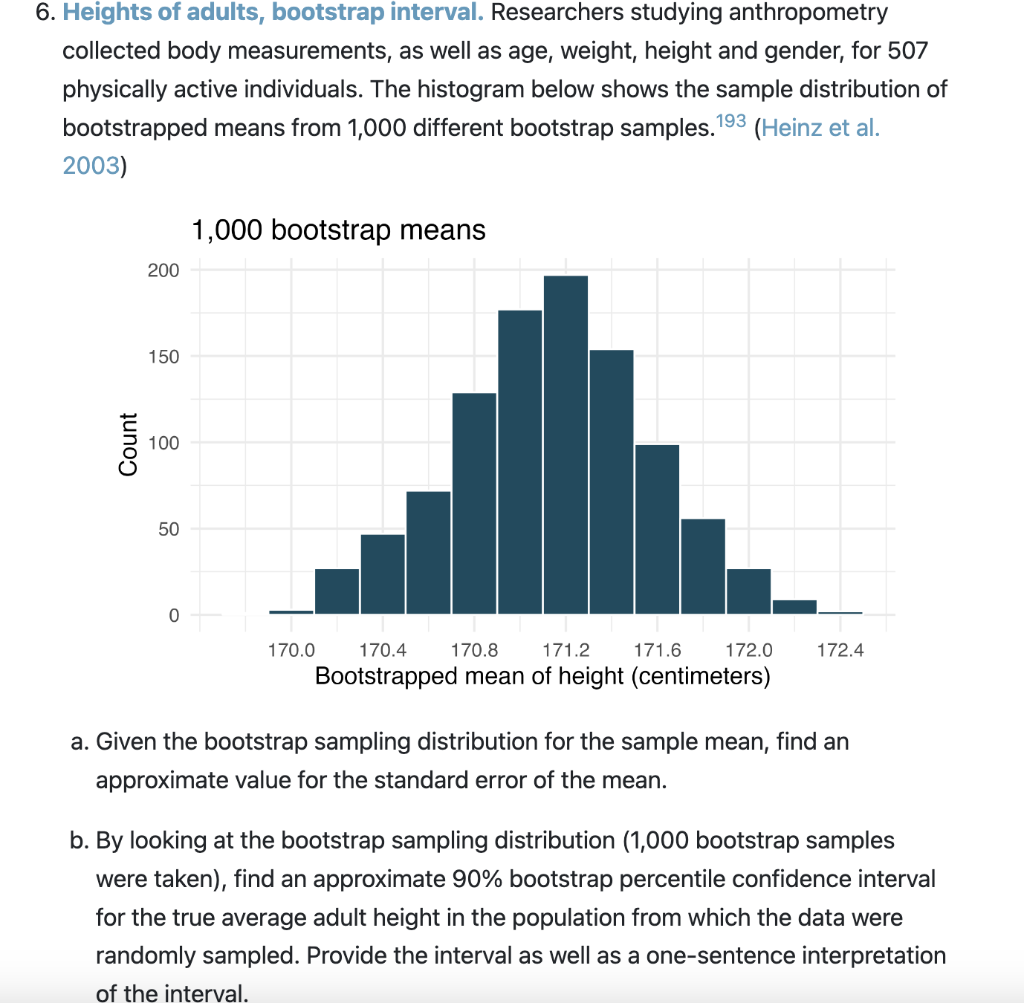 Solved 6. Heights of adults, bootstrap interval. Researchers | Chegg.com