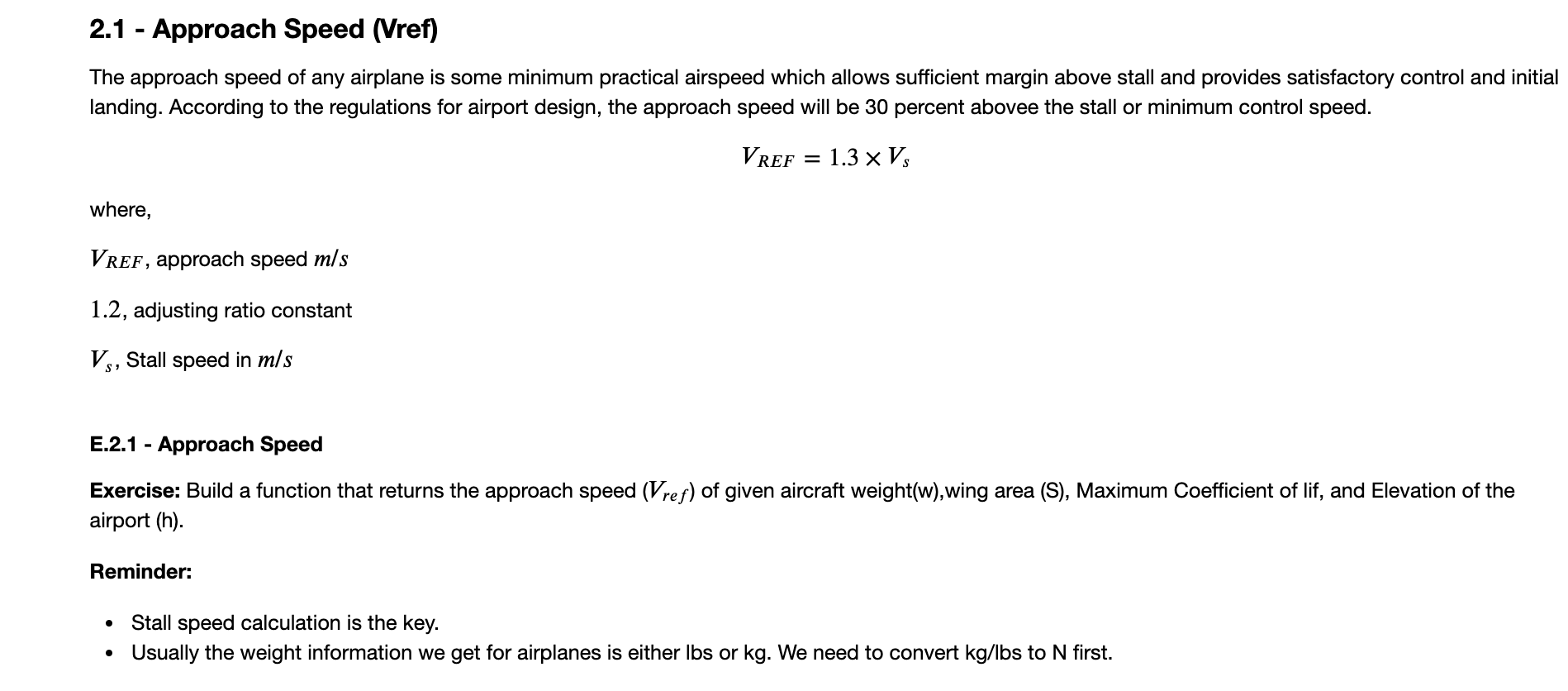 Solved 2.1 - Approach Speed (Vref) The approach speed of any | Chegg.com