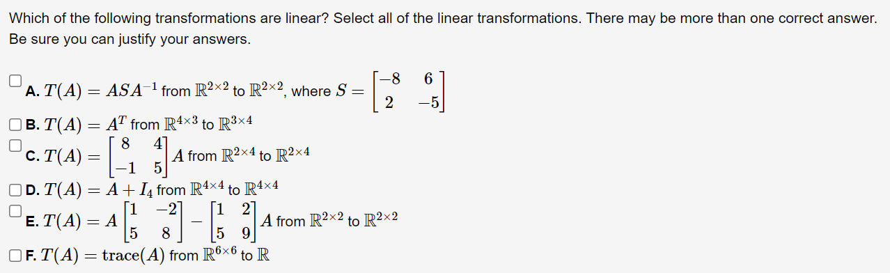 Solved Which of the following transformations are linear? | Chegg.com