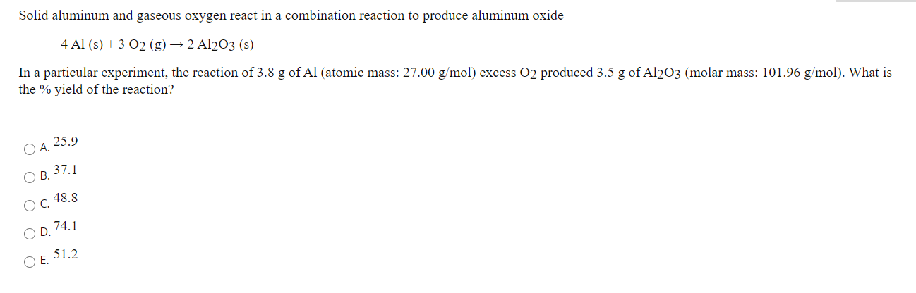 Solved Solid aluminum and gaseous oxygen react in a | Chegg.com