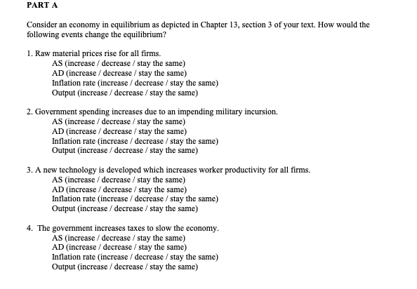 Solved PART A Consider an economy in equilibrium as depicted | Chegg.com