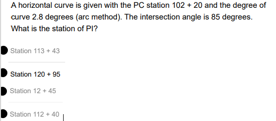 Solved A horizontal curve is given with the PC station 102 + | Chegg.com