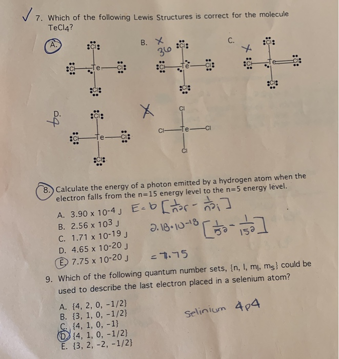 Solved 7 7. Which of the following Lewis Structures is | Chegg.com