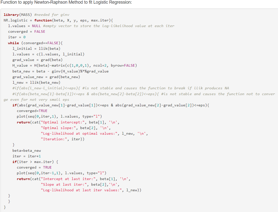 Modify the NR.logistic function we wrote in | Chegg.com