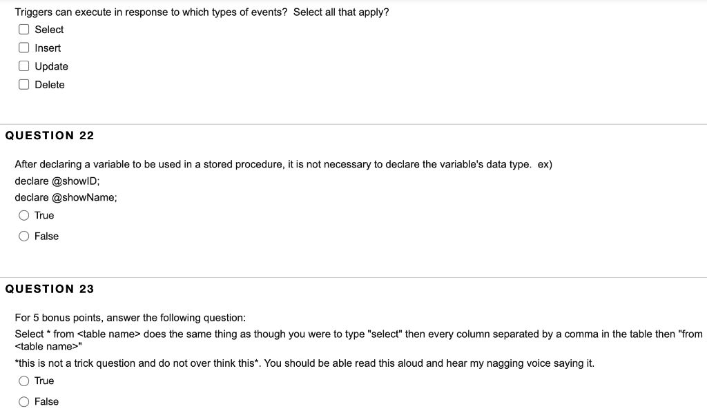 Solved Triggers can execute in response to which types of | Chegg.com