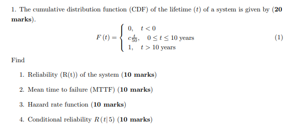 Solved 1. The cumulative distribution function (CDF) of the | Chegg.com
