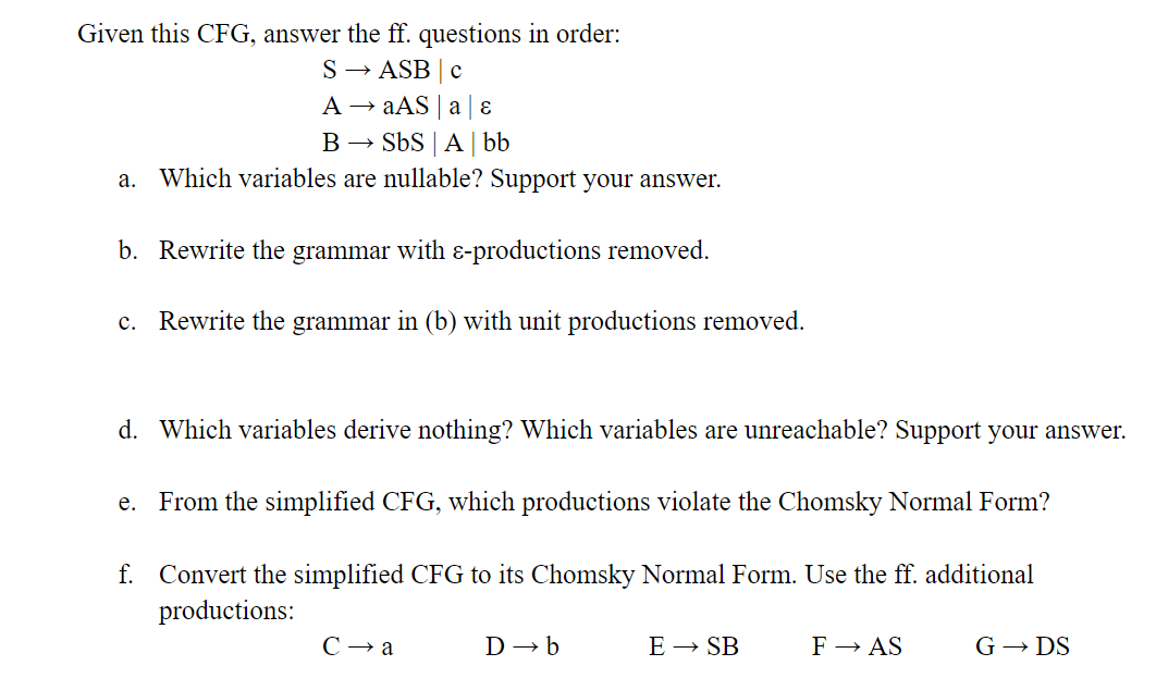 Solved Given this CFG, answer the ff. questions in order: S | Chegg.com