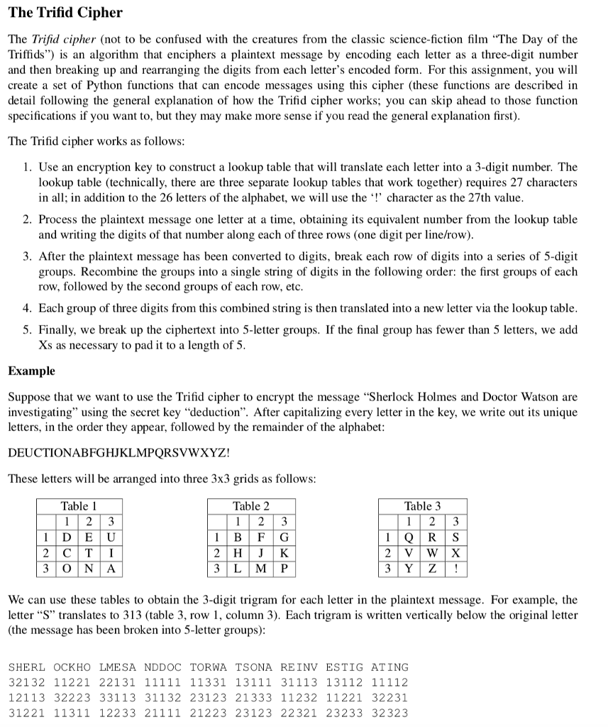 The Trifid Cipher The Trifid cipher (not to be | Chegg.com